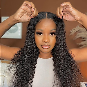Domiso Glueless Wear and Go Wigs for Black Women Human Hair Glueless Wigs Human Hair Pre Plucked Deep Wave Lace Front Wigs Human Hair Glueless Ready to Wear Wigs No Glue Lace Pre Cut Wig 24 Inch