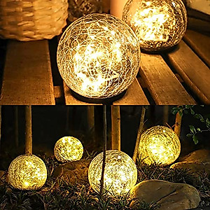 Garden Solar Lights,Globe Solar Light Outdoor Cracked Glass Jar Ball Solar Lights,Waterproof Warm White Solar Garden Lights for Walkway Patio Yard Lawn Birthday Party Decoration 1 Pack(3.9”)