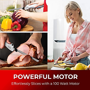 Mueller Ultra-Carver Electric Knife for Carving Meats, Poultry, Bread, Crafting Foam. Stainless Steel Blades, Powerful Motor, Ergonomic Handle, One-Touch On/Off Button, Serving Fork Included, White