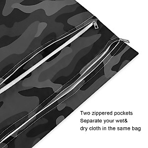 Baofu Camo Pattern Wet Dry Bags Sets Waterproof Reusable Travel Beach Baby Cloth Diaper Wet Dry Bags Organizer with Two Zippered Pockets for Swimsuit and Gym,2Pack
