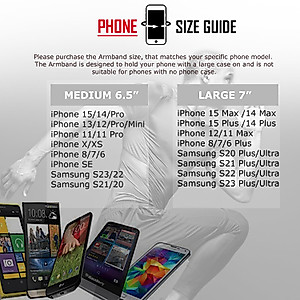 RevereSport Waterproof Running Armband for Phone with Case On (Otterbox, Lifeproof). Sports Phone Holder Compatible iPhone 15/14/13/12/11/SE Samsung S24/S23/S22/S21/S20 (Medium)