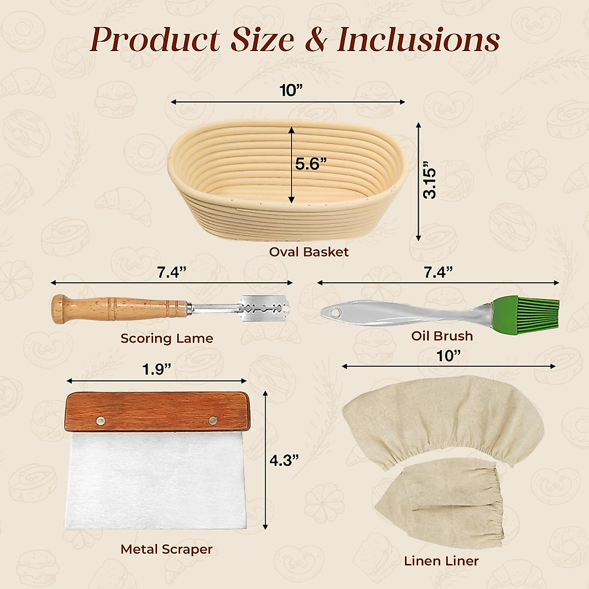 LITHOS Store 10 Inch Oval Natural Rattan Banneton Bread Proofing Basket Set with Bread Lame & Slashing Scraper - Natural Rattan Bread Proofing Basket, Ensures Crispy Crust & Fluffy Interior