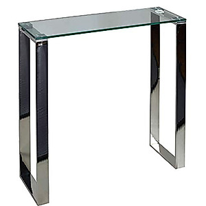 Cortesi Home Forli Small Entry Way Console Table Contemporary Glass and Stainless Steel Finish 28 in Wide Accent, Silver and Clear