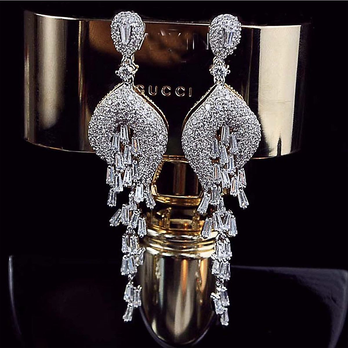 Wedding Bridal Bridesmaid Chandelier Cubic Zirconia Stud Earrings for Women, Crystal Tassel Long Chandelier Wedding Stud Earrings for Prom or Pageant