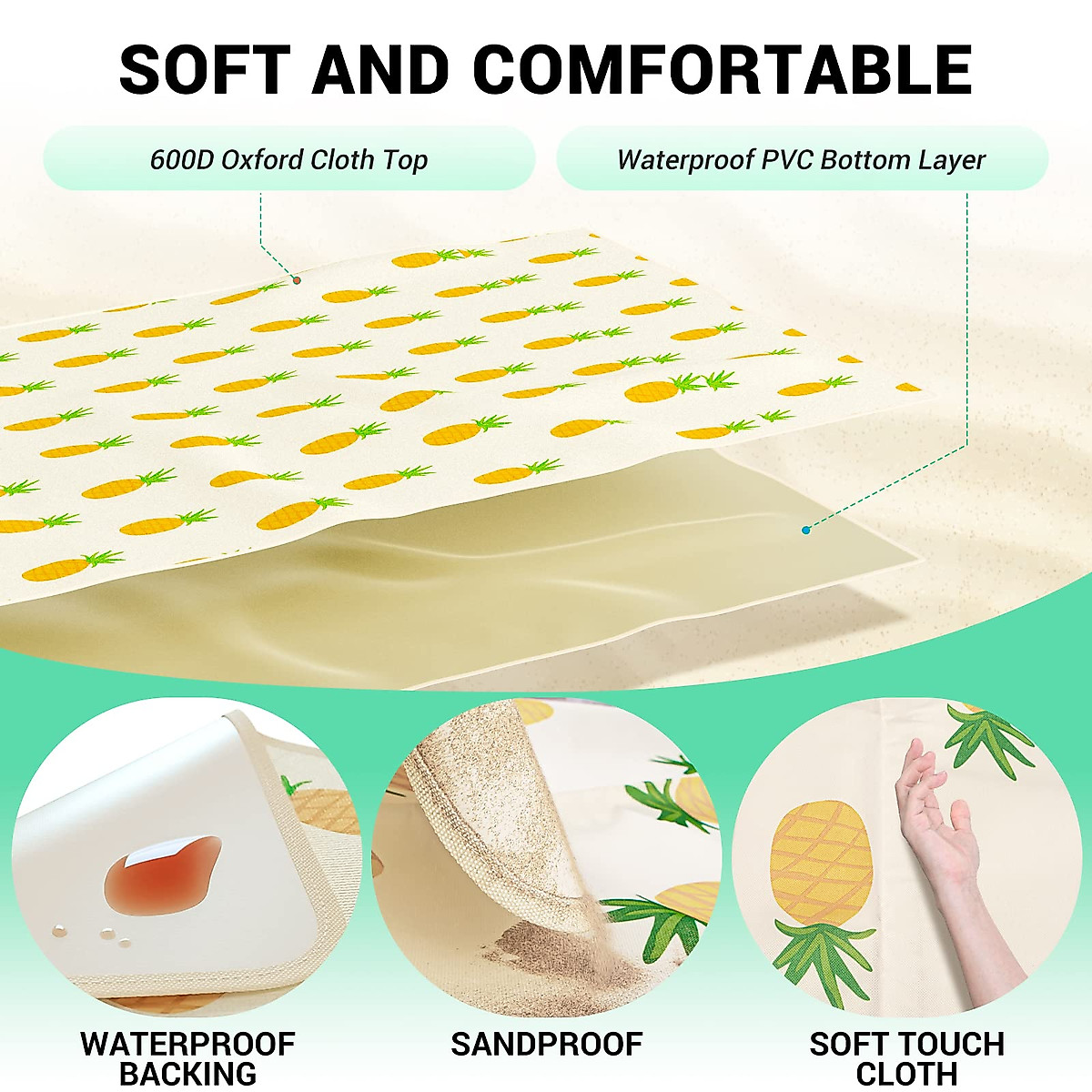 MIU COLOR Picnic Blankets, Extra Large 80"x 60" Outdoor Beach Blanket, Lightweight Handy Mat Tote for Spring Summer Camping, Beach, Park, Patio on Grass (A-Pineapple)