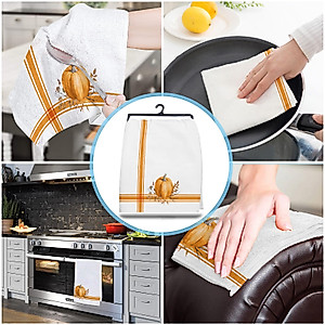 ZOE GARDEN Thanksgiving Pumpkin Kitchen Towels,Absorbent Microfiber Kitchen Dish Hand Tea Bath Towel,Quick Dry Cleaning Cloth Dishclothes Decorative Sets, Fall Eucalyptus Stripes (2-PC, 18x28)