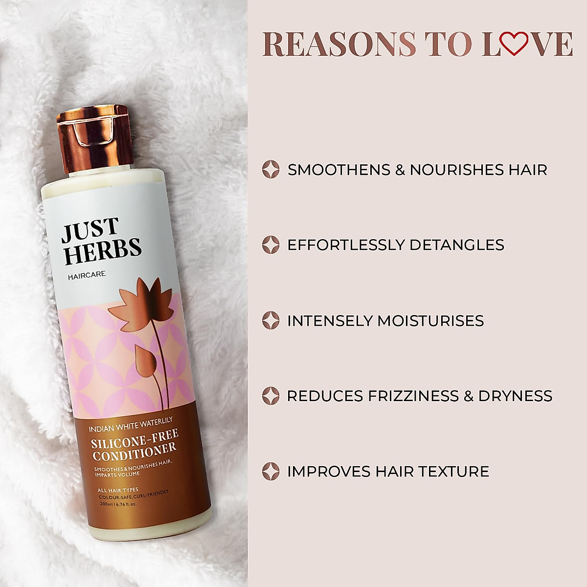 Just Herbs Organic Kumuda Hair Conditioner with White Water Lily & Gotu Kola For Hairfall & Hair Thinning, Silicon & Sulfate Free Conditioner - 6.8 fl.oz.