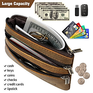 Jack&Chris Coin Purse Pouch for Men, Genuine Leather Coin Purse Zipper Pocket with Keychain Ring, Coin Bag for Men,JC301-8