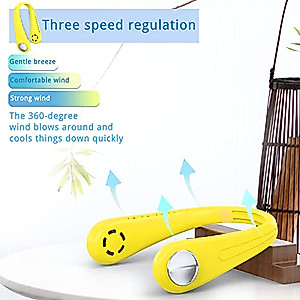 Nhpoi Portable Neck Fan,Wearable Bladeless Hands-Free Fan,Quiet Design 3 Speed Fan,Rechargeable,Leafless,Headphone Design,360° Surround Faster Cooling Fan for Indoor,Outdoor 2023-Yellow