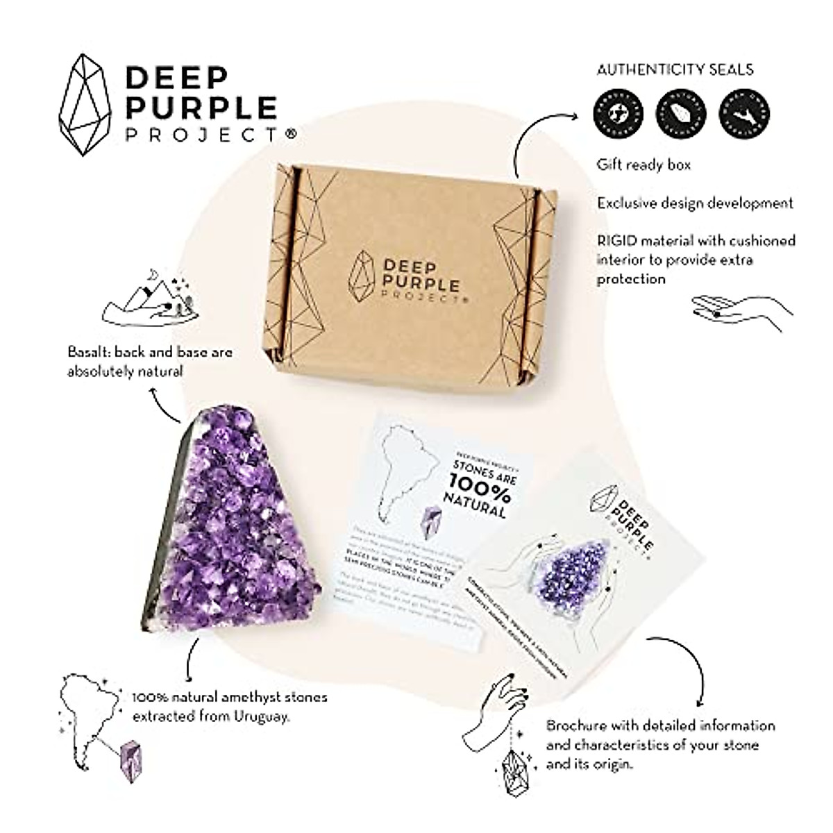 DEEP PURPLE PROJECT Amethyst Crystal Geode Spiritual Healing Rocks Cluster Quartz Stone (250 grams or less, Amethyst Purple)