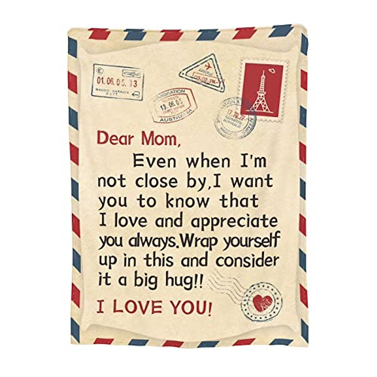 MOWIPOWI to My Mom Blanket from Daughter and Son Mom Blanket,Gifts for Mom,Throw Blanket to My Mom from Daughter Son,Kiss Hug Letter to Mom Airmail Fleece Blanket, Best Mom Ever Gifts,