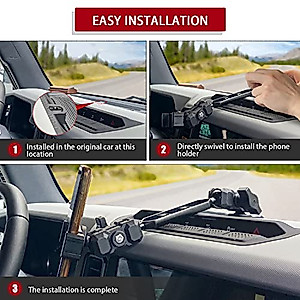 OMU Bronco Phone Mount,2 Stage Ball -Socket Design, All-Metal Structure,360° Adjustment Dashboard Cell Phone Mount Suitable for Ford Bronco 2021+ for All Smartphones(Non-Destructive Installation)