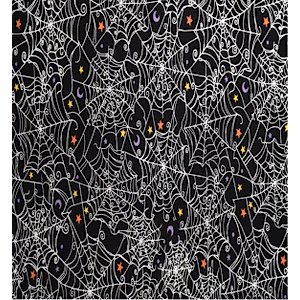 Generic Halloween Spider Web and Stars Cotton Precut Fabric by The Yard - One Yard, Black