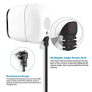 10FT Weatherproof Outdoor Power Cable for Arlo Pro and Arlo Pro 2 with Quick Charge 3.0 Power Adapter Compatible with Arlo Pro, Arlo Pro 2, Arlo Go, Other Home Camera (Micro USB), 1 Set, Black