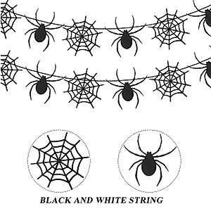 2 PCS Halloween Banner Halloween Garland, Black Glitter Spiderweb Garland- Halloween Party Decorations, Halloween Spider Decor, Hanging Spider Web Banner Decor, Halloween Party Supplies