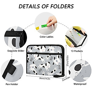 ZZKKO 13 Pockets Expanding File Folder Cute Dogs Animal Grey with Sticky Labels Accordion File Folder Document Organizer Letter Size A4 Papers Expandable File Keeper