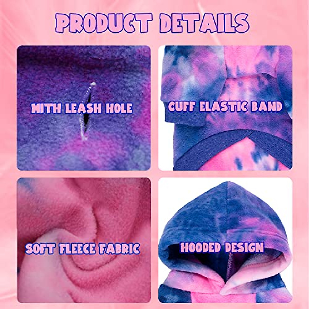 HDKUW Dog Hoodie Sweaters, Dog Winter Clothes, Pet Hooded Sweatershirt Pullover, Dog Outfit Coat Apparel for Small Medium Large Dogs Pink Blue XL