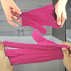 Exfoliating Bath Gloves Body Scrub Loofah Sponge,Luxury Spa Hand Gloves Dead Skin Cell Remover Health Care Gloves,Shower Massage Scrubber and Improves Blood Circulation, 2 Pairs (Blue & Green)