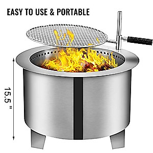 VBENLEM Smokeless Fire Pit, 22 Inch Bonfire Fire Pit Stainless Steel Wood Burning Fire Pit, Patio Fire Pit with Detachable Grill, Outdoor Fire Pit for Backyards and Camping Park