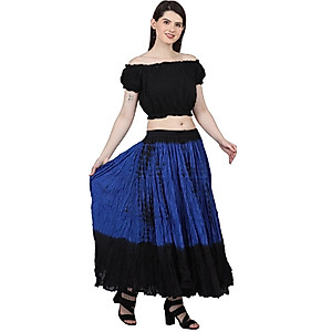 Wevez Women's American 25 Yard Cotton Skirt (Blue Tie Dye)