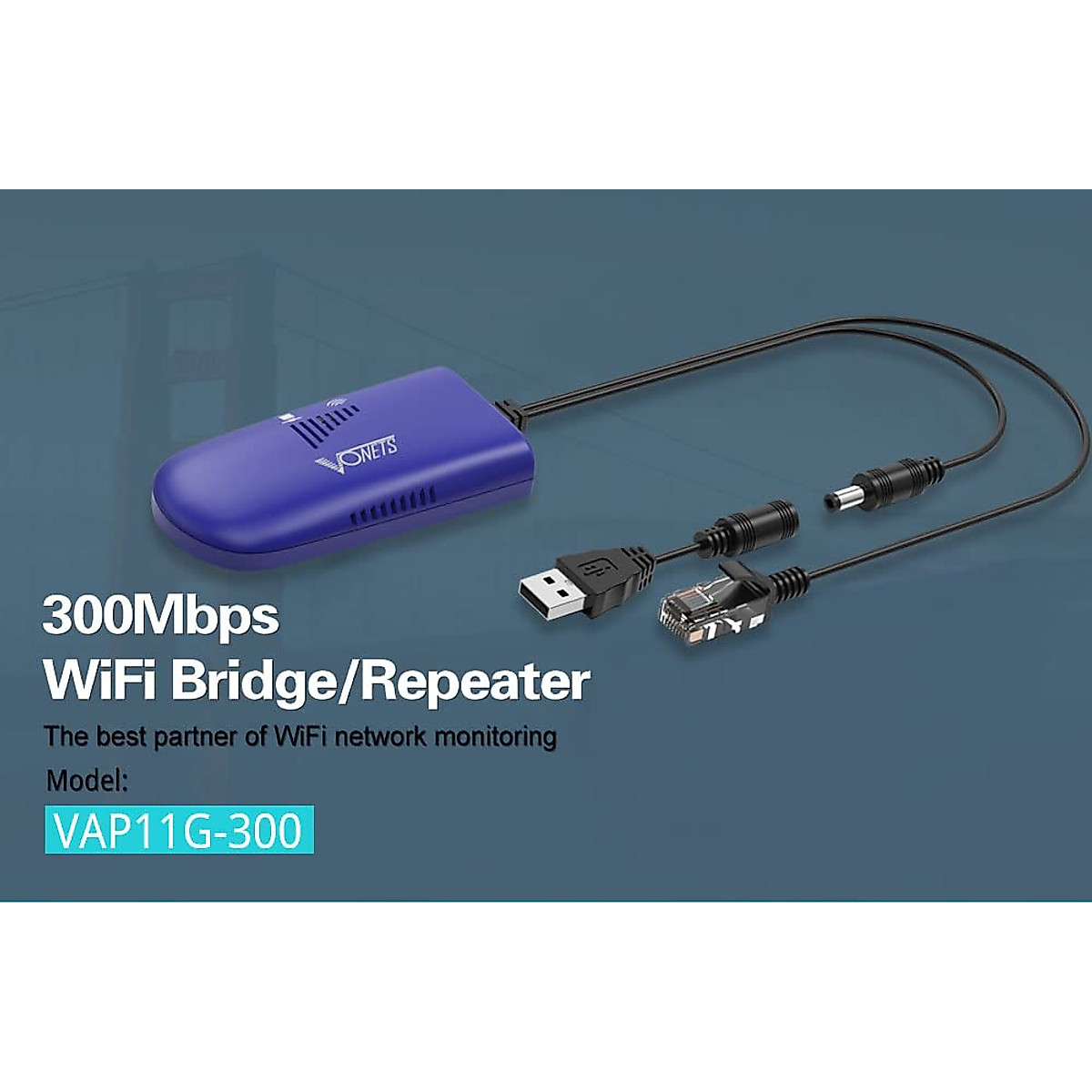 VONETS WiFi Bridge 2.4GHz Wireless Ethernet Bridge Signal Repeater WiFi Hotspot with 5V/2A USB Power Adapter RJ45 to WiFi Convert for DVR, Monitoring, IP Printer, Network Device VAP11G-300