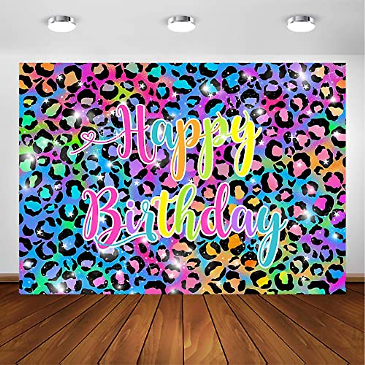 Avezano Neon Rainbow Leopard Birthday Backdrop for Girl's Sparkly Paint Splatter Cheetah Party Decorations Photography Background Rainbow Leopard Print Pattern Party Photoshoot Backdrops (7x5ft)