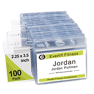 Fushing 100 Pcs Clear Plastic Horizontal Name Tag Badge ID Card Holders