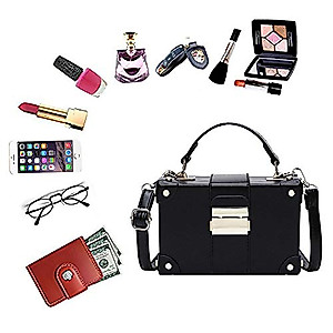 Van Caro Women Evening Clutch Bag,PU Leather Square Box Shoulder Handbag for Wedding Party Tote Purse Black