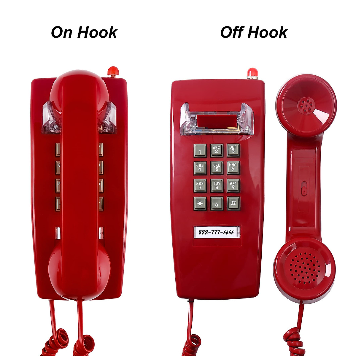 Traditional Wall Phones for Landline with Mechanical Ringing, Retro Wall Mounted Phone Waterproof, Classic 2554 Wall Telephone with Voicemail Indicator, Old Wall Mount Phone for Kitchen,Home,Red