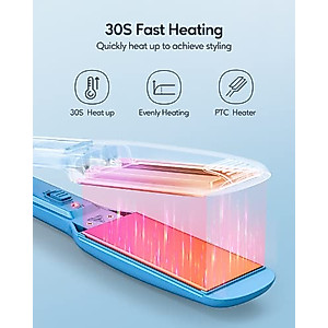 Hair Straightener, 1.75 Inch Wide Titanium Flat Iron for Hair, Professional Hair Straightener with Adjustable Temp(170 ℉-450℉ ), Fast Heat Up Dual Voltage Flat Iron(Blue)