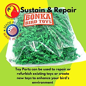 Bonka Bird Toys Colored Crinkle Shred Paper Chew Forage Nesting Treat Natural Multi-Use Craft Part Projects Cockatiels Parakeets Conures Amazons and Other Similar Birds (Green)