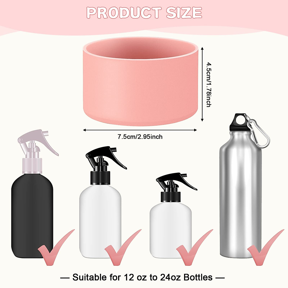 Honeydak 3 Pieces Silicone Sleeve Bottom Base Accessories for 16 oz Spray Bottles Anti Slip Cosmetic Spray Bottom Cover Washable Rubber Bottom Base for 12 to 24 oz Water Bottles (Pink, Blue, Grey)