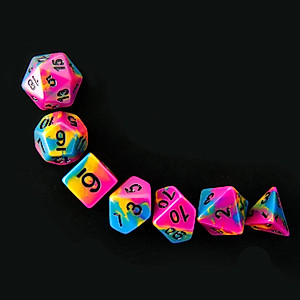 Rollooo Rainbow Skull DND Dice Set with Matching Velvet Drawstring Bag for Dungeons and Dragons Role Playing Table Game