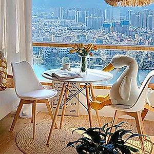 Round Dining Table White Kitchen Table White Dining Table with MDF Top Modern Style Coffee Table Leisure Dining Room Round Table for Kitchen Living Room(with A Free Table Cloth)