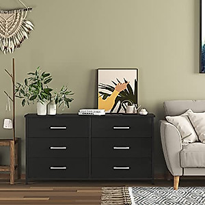 IKENO 6 Drawer Double Dresser, Industrial Wood Dresser for Bedroom, Sturdy Steel Frame…