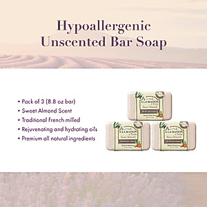A LA MAISON Sweet Almond Bar Soap - Triple French Milled Natural Moisturizing Hand Soap Bar (3 Bars of Soap, 8.8 oz)
