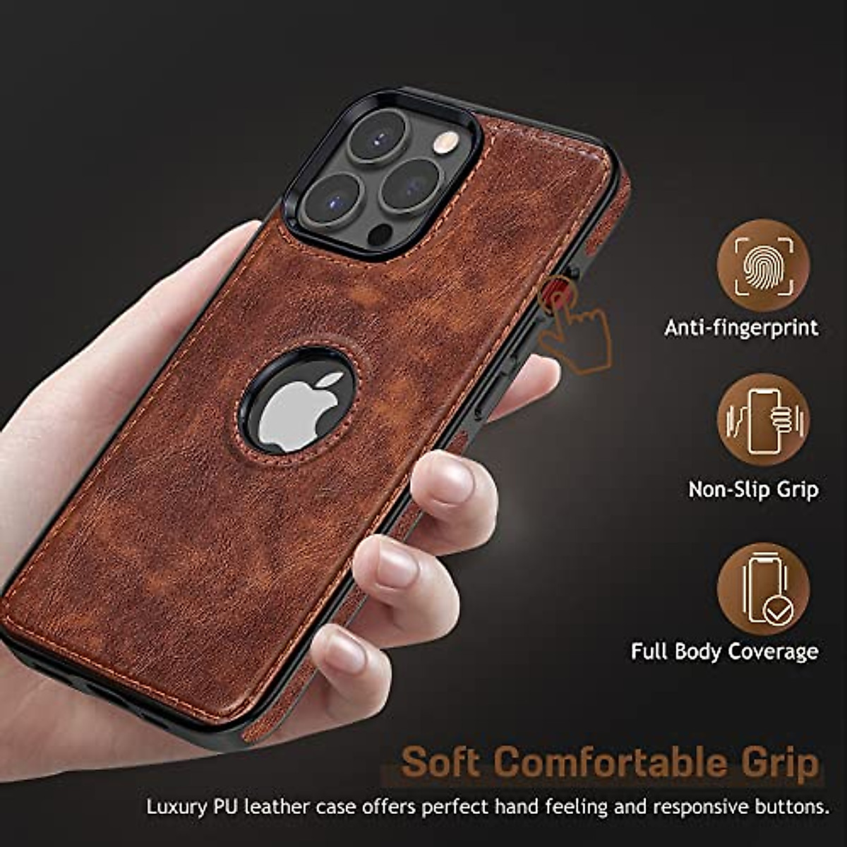 LOHASIC Logo Visible for iPhone 13 Pro Max Case, Premium Leather Slim Luxury Elegant PU Flexible Non-Slip Grip Protective Cover Men Women Phone Cases for iPhone 13 Pro Max 6.7" (2021) - Brown