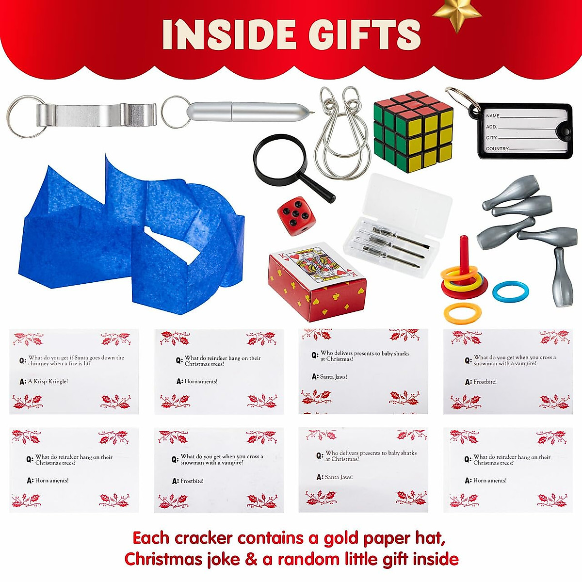 JOYIN 8 Pack Christmas Party Favor Non-Snap Christmas Party Table Favors with Holiday Party Favor Supplies for Kids and Adults, Christmas Parties, Dinners and Holidays