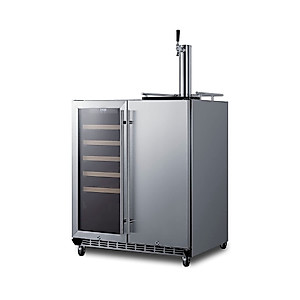 Summit Appliance SWBC3041 30" Wide Built-in Undercounter Indoor/Outdoor Combination Dual Zone Wine Cellar/Kegerator with Tapping Equipment, Digital Thermostat, Adjustable Shelving, Beer Dispenser