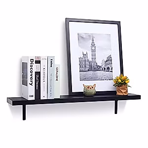 Floating Shelves, Solid Wood Wall Shelves for Bedroom Decor, 36 Inch Black Wooden Shelves for Bookshelf, Wall Mounted Long Floating Shelves, Decoration for Bathroom Bedroom Kitchen Garage and Plants