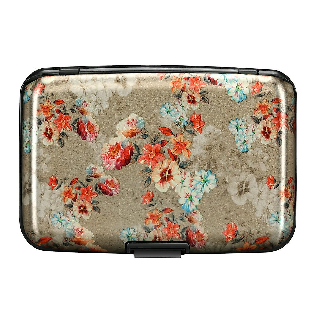 ELFISH Mini RFID Aluminum Wallet Credit Cards Holder Business Card Case Metal ID Case for Men Women（Flower Shadows