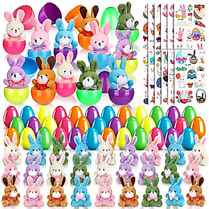 Hungdao 84 Set Filled Easter Eggs Bulk with Plush Bunny Easter Stickers Colorful Stuffed Plastic Easter Eggs with Toys Inside Easter Basket Fillers for Kids Toddlers Easter Party Favor Surprise Gifts