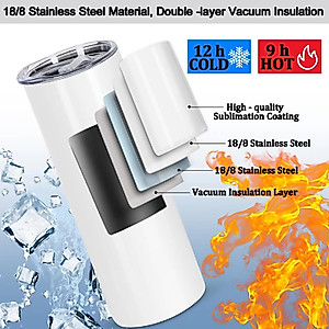 Maucircol 8 Pack Sublimation Tumblers Bulk, 20 oz Sublimation Tumbler Blank, Stainless Steel Sublimation Cups with Lid and Straw, Shrink Wrap, Sublimation Paper, Individually Boxed