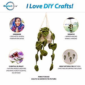 GLACIART ONE Plant Car Interior Hanging Ornament| Funny & Fuzzy Wool Crochet Plant Rear View Mirror Accessories| Great as Decoration, Party Favors & Gifts