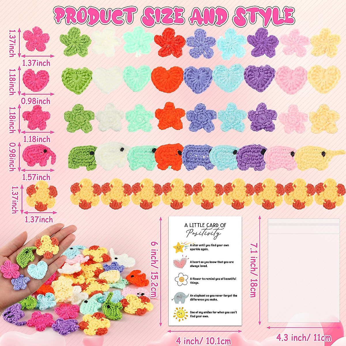 Mindsoft 60 Pcs Positive Gifts Bulk includes 50 Crocheted Ornaments and 10 Inspirational Cards Funny Emotional Support Knitted Gift Motivational Gift Positive Things for Teachers Students Coworkers