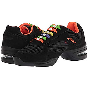 Skazz by Sansha Women's Dance Studio Exercise Sneakers Mesh Suede Rubber Split-Sole Haley, Black/Orange,7.5