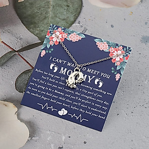 MYOSPARK Mom to Be Necklace with Message Card Pregnancy Gift for First Time Mom Expecting Mom Gift Pregnant Wife Gift (Mom Feet NL)