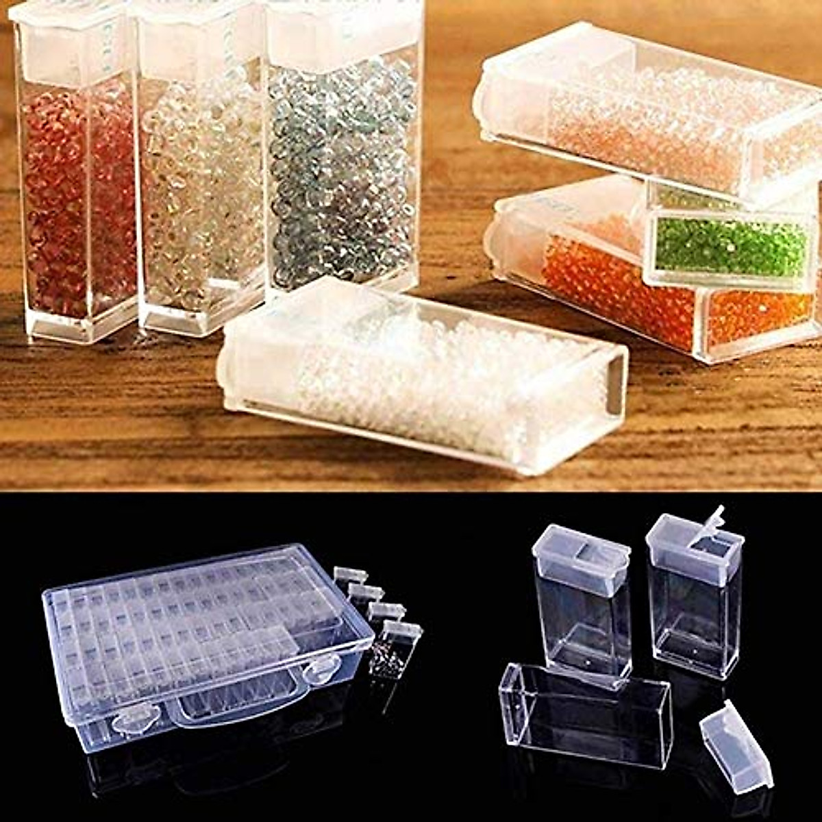 RZJZGZ 64 Grid Diamond Embroidery Box Jewelry Drill Storage Boxes Clear Plastic Diamond Painting Accessories Boxes for DIY Craft