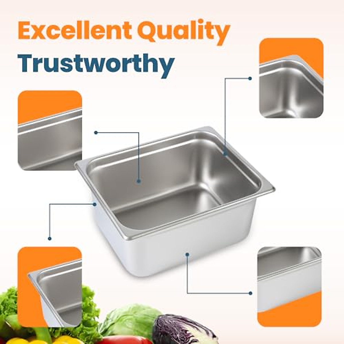 Aplancee Steam Pan 1/3 Size x 2.5 Inch Deep 6 Pack Stainless Steel Anti-Jamming Food Cooking Pan (More Sizes & Lid Options)