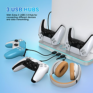 CODOGOY Upgraded PS5 Cooling Stand with Controller Charger, Cooling Station for PS5 Disc & Digital Editions, 2 Levels Adjustable Fans Speed, PS5 Charging Docking Station with 3 USB Ports (White)